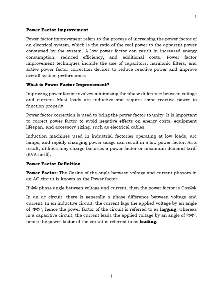Power Factor & Power Factor Improvement, Balanced & Unbalanced Loads ...