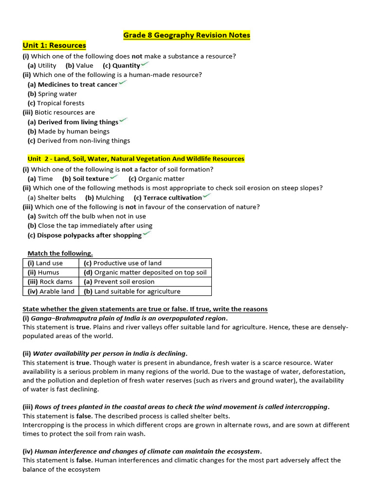 Grade 8 Geography Revision Questions | PDF | Soil | Agriculture