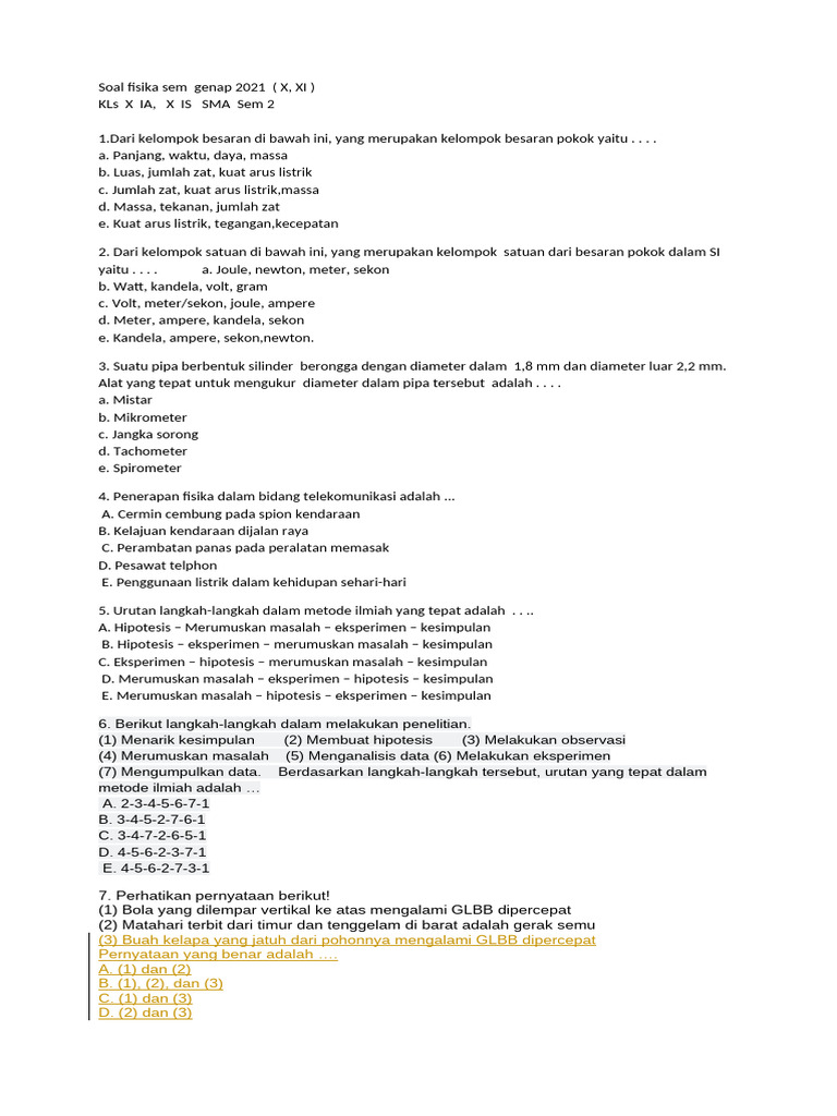 Soal Fisika Sem Genap 2021 | PDF