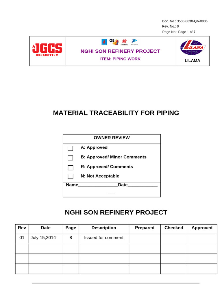 1.4 Material Traceability For Piping Material | PDF | Pipe (Fluid ...