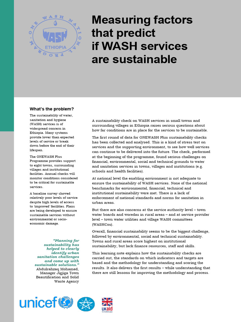 Ethiopia WASH Services Sustainability Check | PDF | Wash | Sanitation