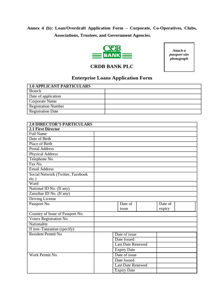 Annex 4 (b)- Loan or Overdraft Application Form_Corporate, Co ...