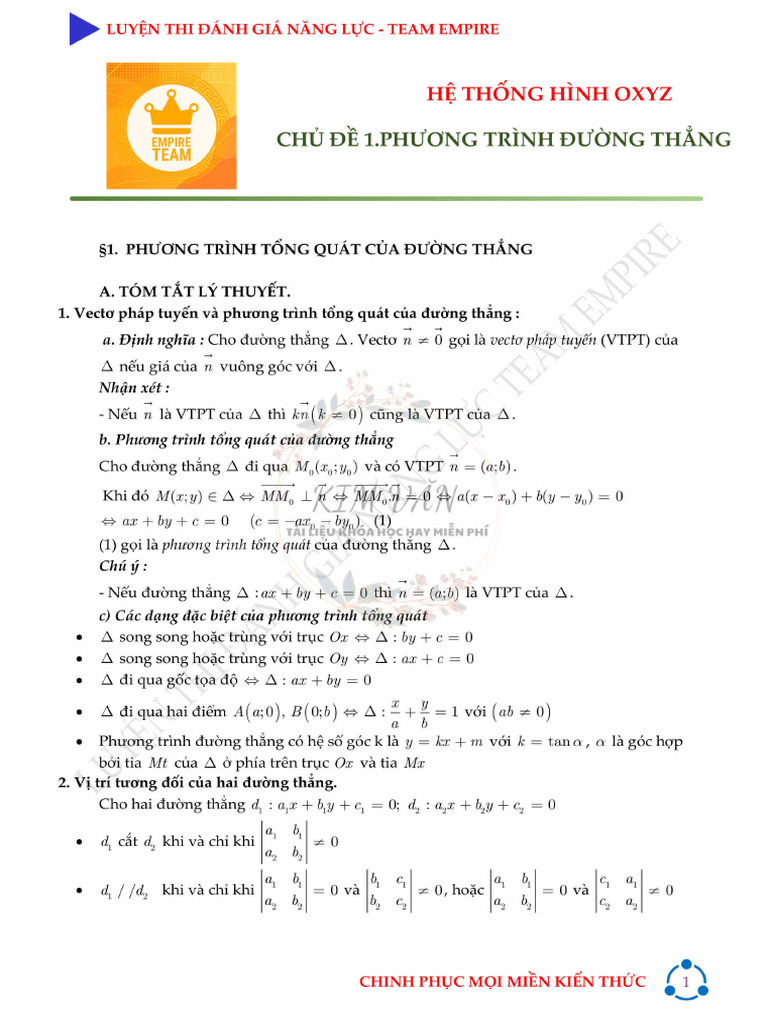 Chu de 1.phuong Trinh Duong Thang PDF | PDF