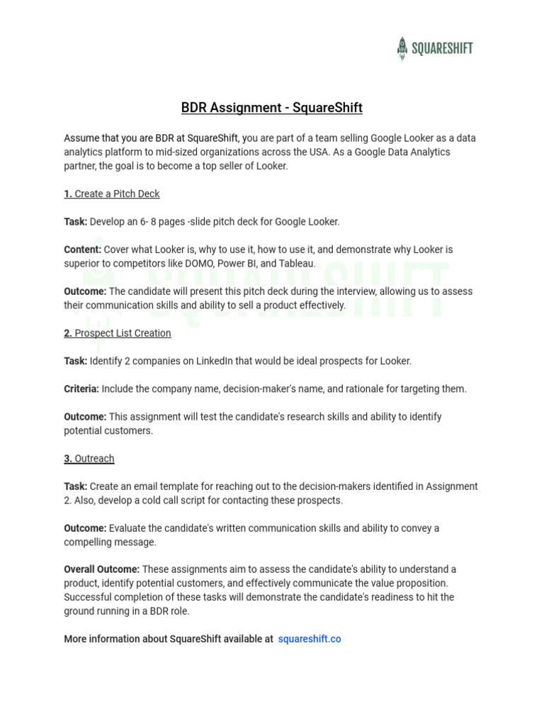 SquareShift - BDR - Assignment (1) (1) | PDF