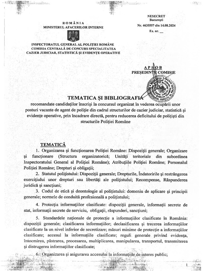 Tematica Concurs Sursa Externa, Specializarea Cazier Judiciar | PDF