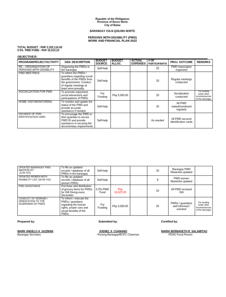 2023 PWD Plan - Latest Format | PDF