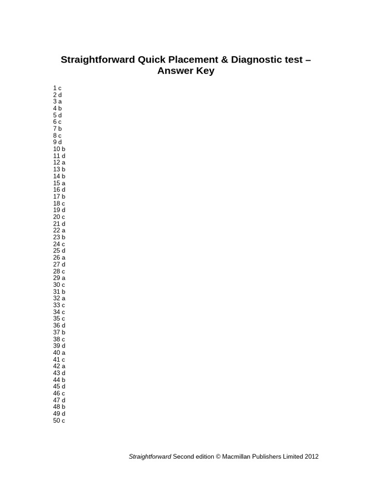 Quick Placement Test Answer Key | PDF