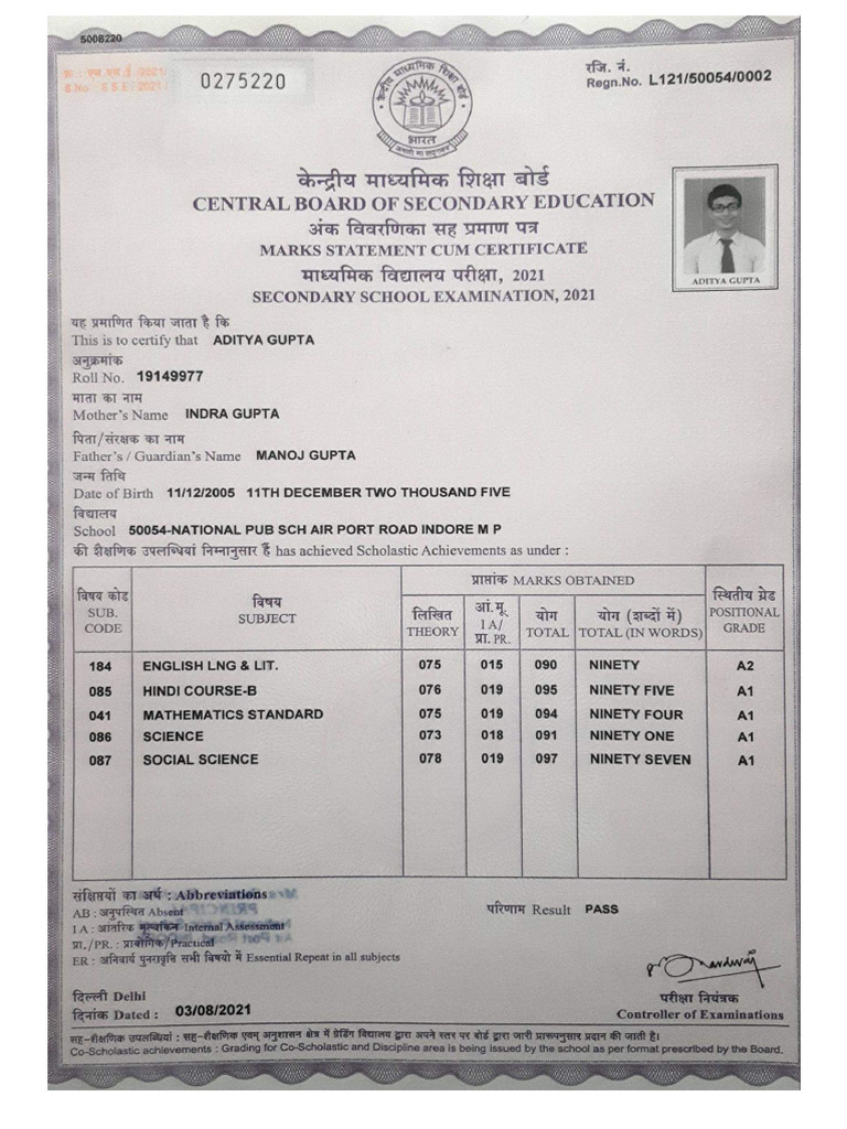 10th marksheet(1) ADITYA_compressed | PDF
