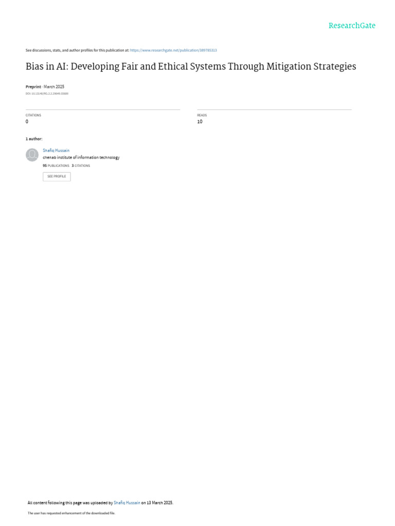 Biasin AIDeveloping Fairand Ethical Systems Through Mitigation Strategies | PDF | Artificial ...