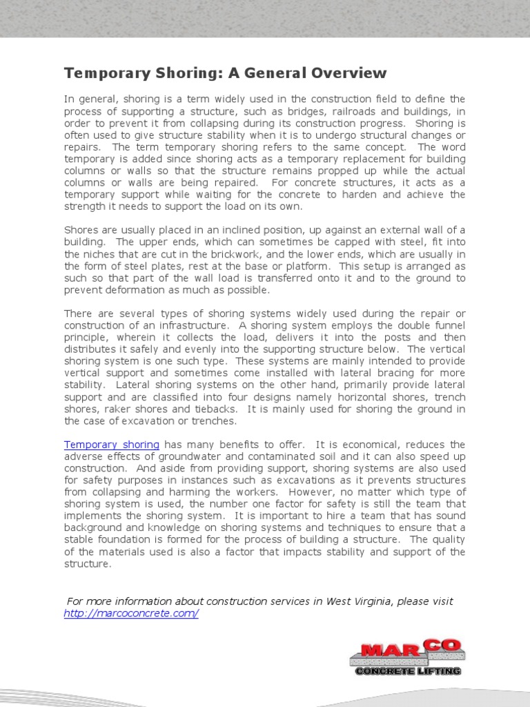 Temporary Shoring | PDF | Structural Load | Concrete
