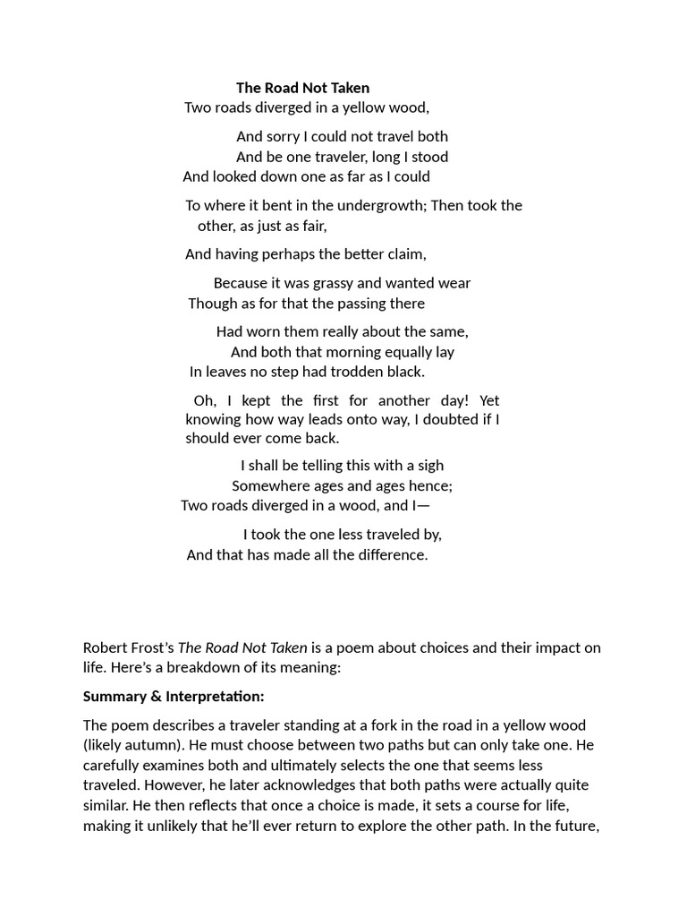 The Road Not Taken-Poem-Robert Frost | PDF