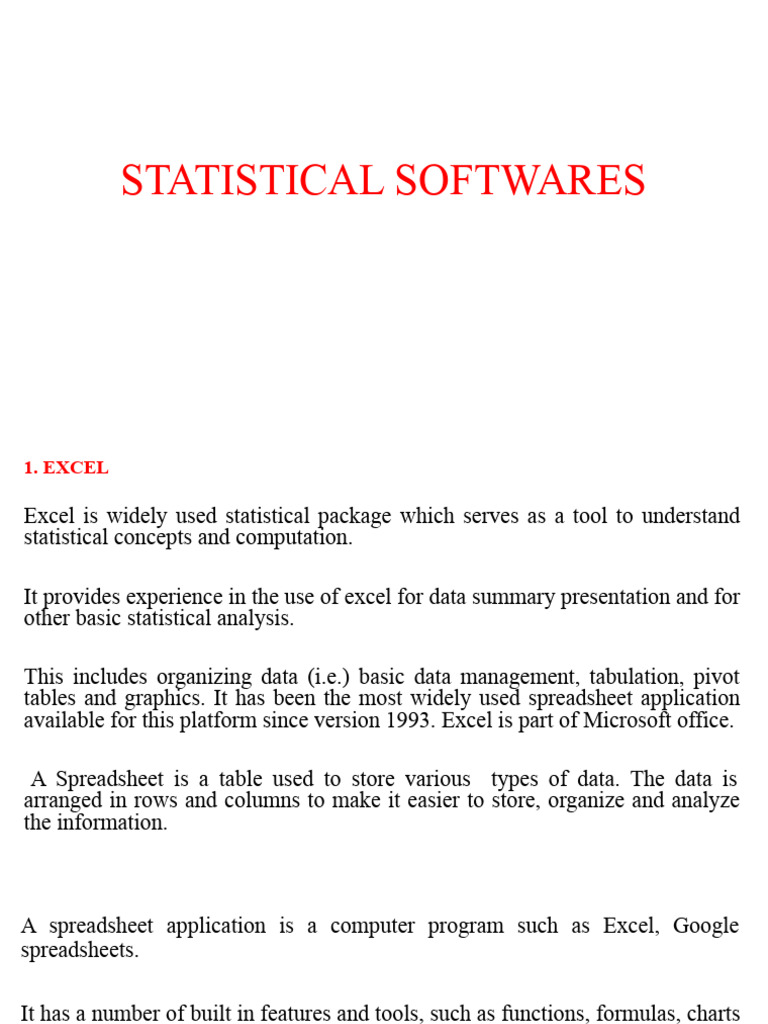 Overview of Statistical Software Tools | PDF | Spss | Microsoft Excel
