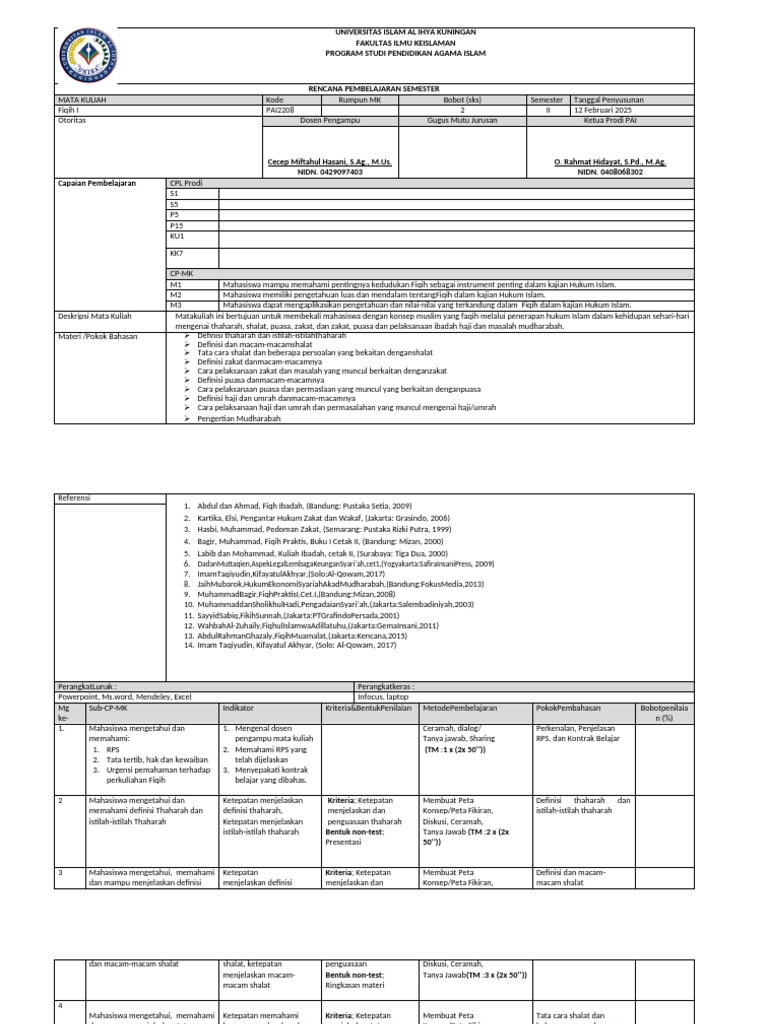 RPS Fiqih 1 Pai C | PDF