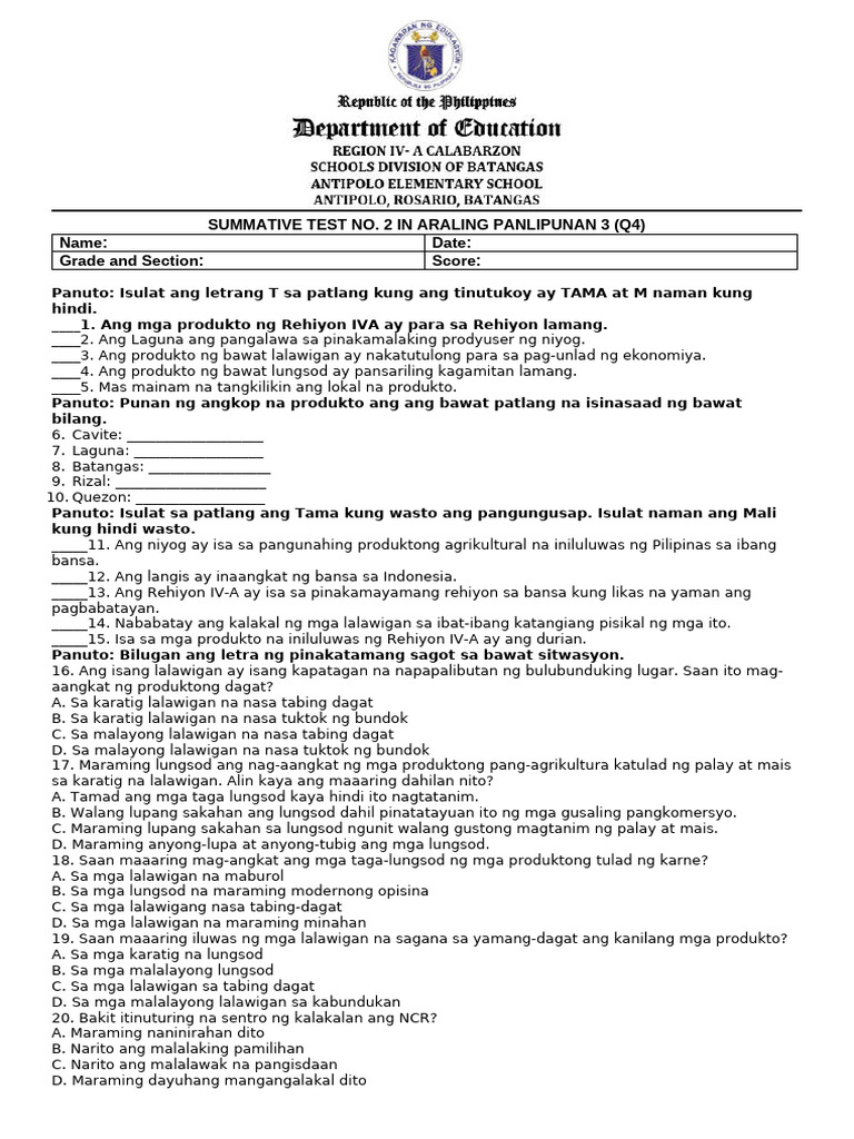 Summative Test No. 2 for q4 | PDF