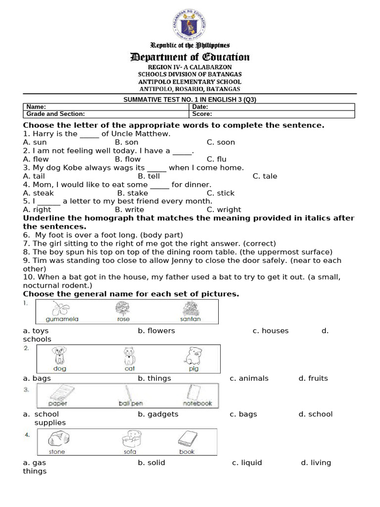 Summative Test No. 1 For q3 | PDF