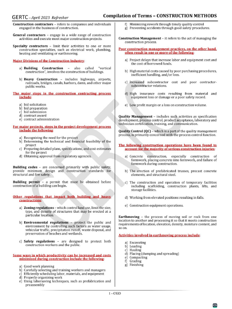 MSTE TERMS Construction Methods | PDF