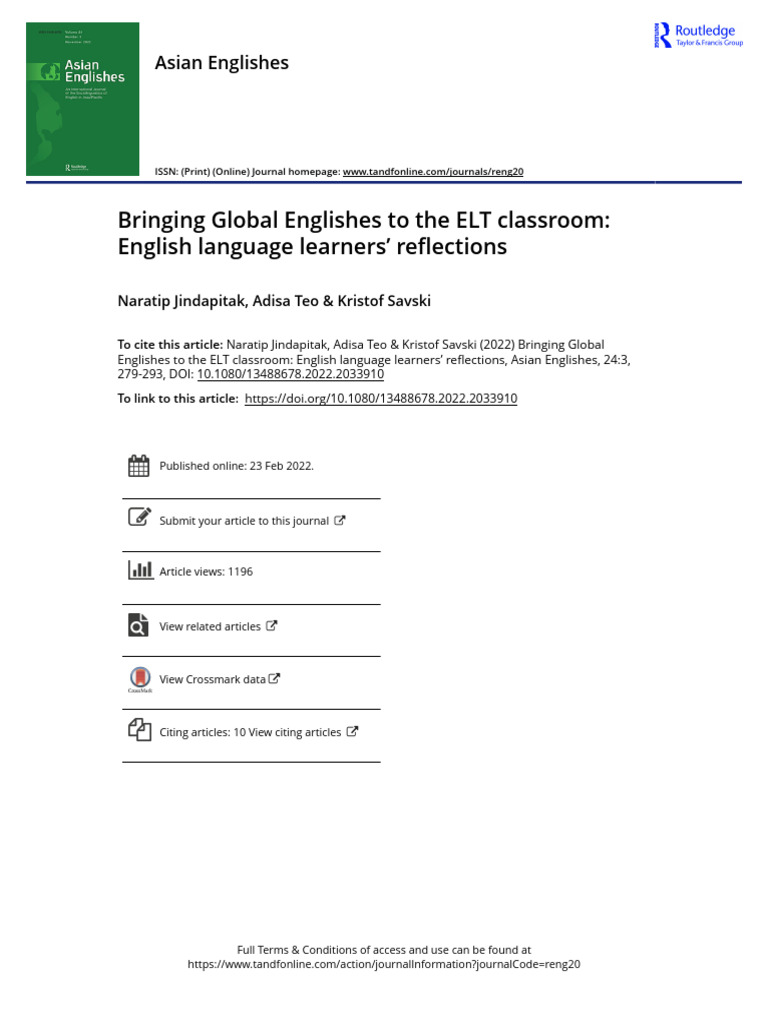 Global Englishes in ELT: Thai Learner Insights | PDF | English Language ...