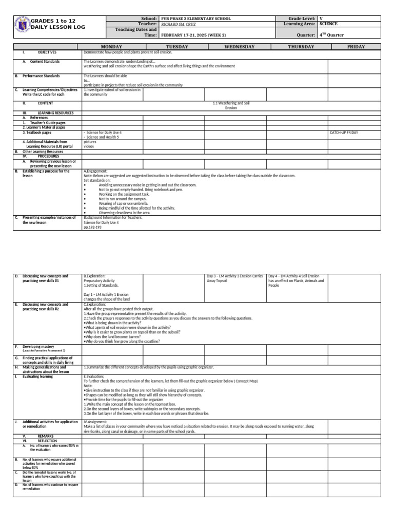 Grade 5 DLL SCIENCE 5 Q4 Week 2 | PDF | Learning | Teachers