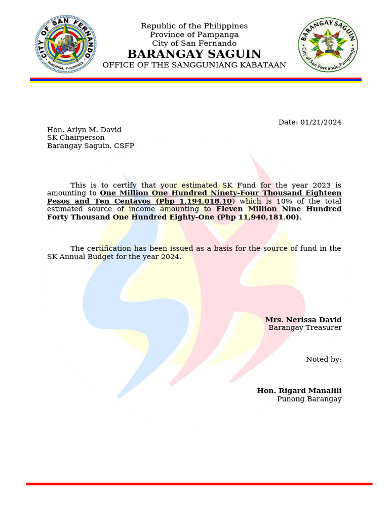 Budget Certification - 2024 | PDF