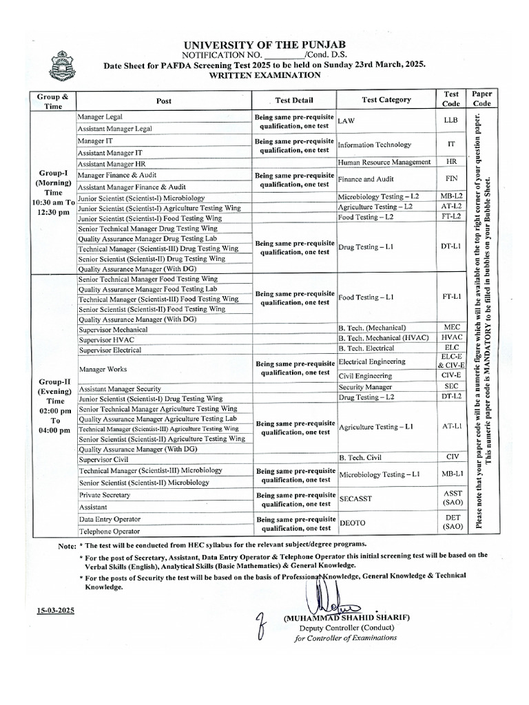 pafda_datesheet | PDF
