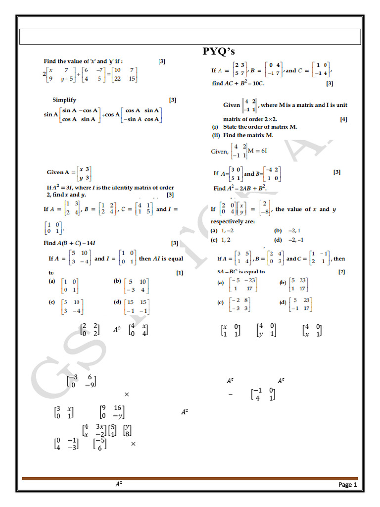 Matrices PYQ's | PDF