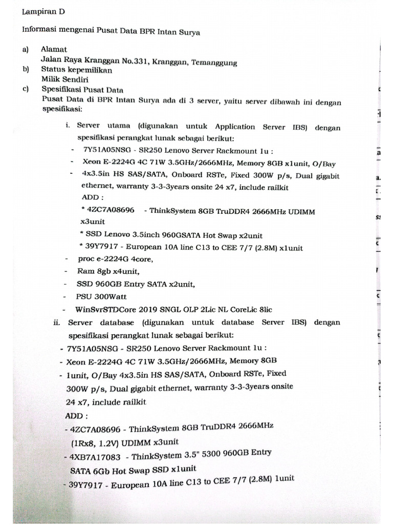Lampiran C Spesifikasi Peladen Utama | PDF