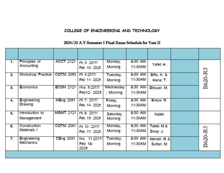 CoTM 2nd Year Tentative Final Exam Schedule | PDF
