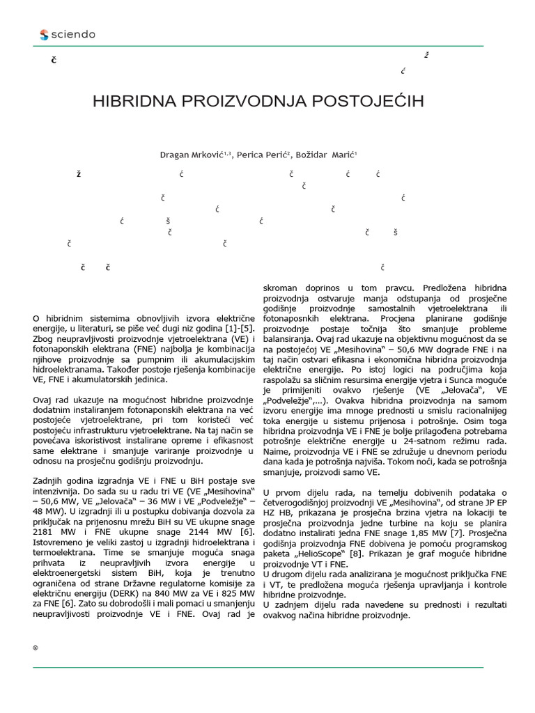 Hibridna Proizvodnja Postojećih Vjetroelektrana Uz Dodatnu Ugradnju Fotonaponskih Elektrana | PDF