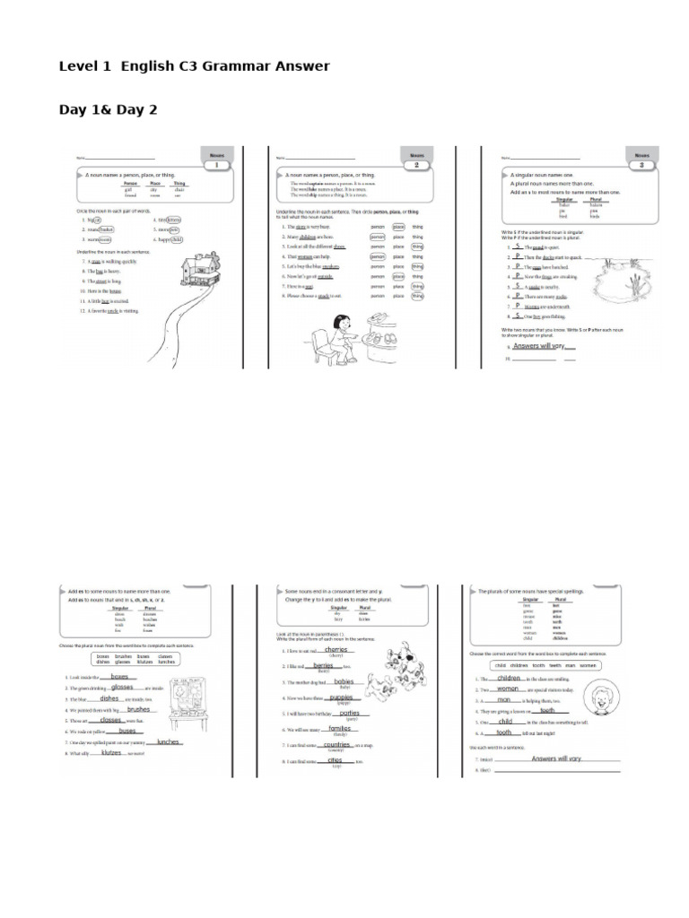Answer-Level 1 English C3 Grammar Answer | PDF
