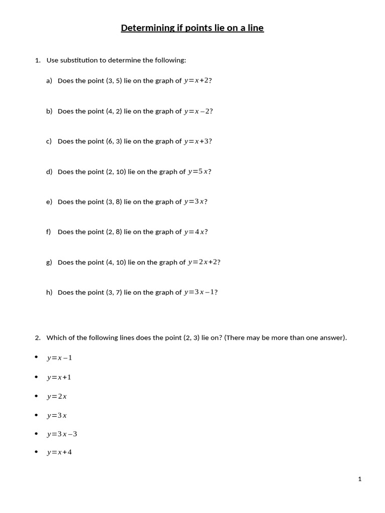 Points on a Line Worksheet | PDF