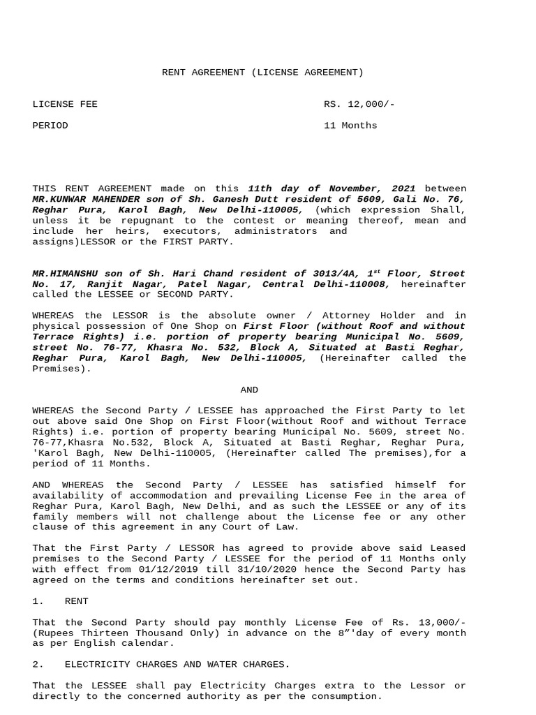 RENT AGREEMENT New Edit | PDF | Lease | Private Law