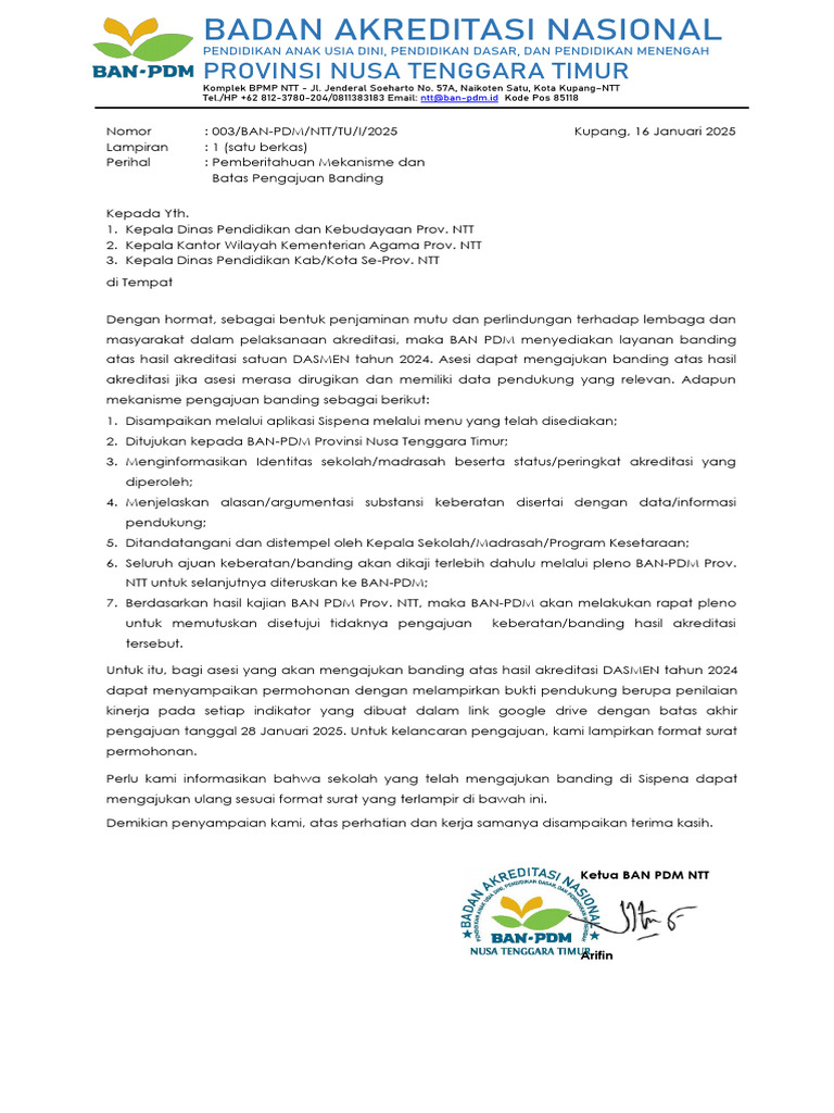 003_Surat Pemberitahuan Mekanisme dan Batas Pengajuan Banding | PDF