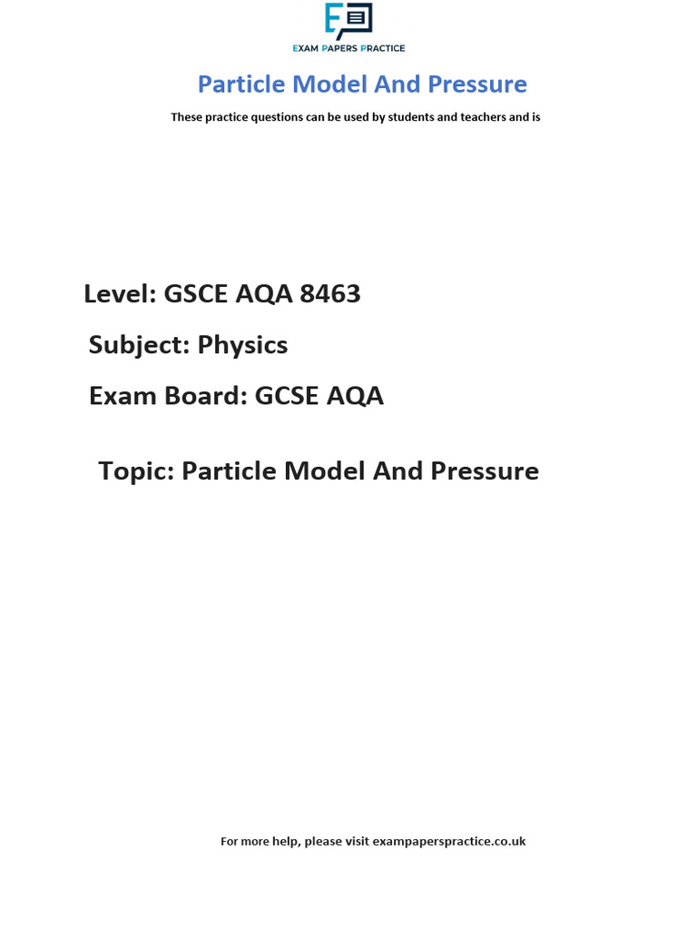 Particle Model and Pressure | PDF | Gases | Pressure