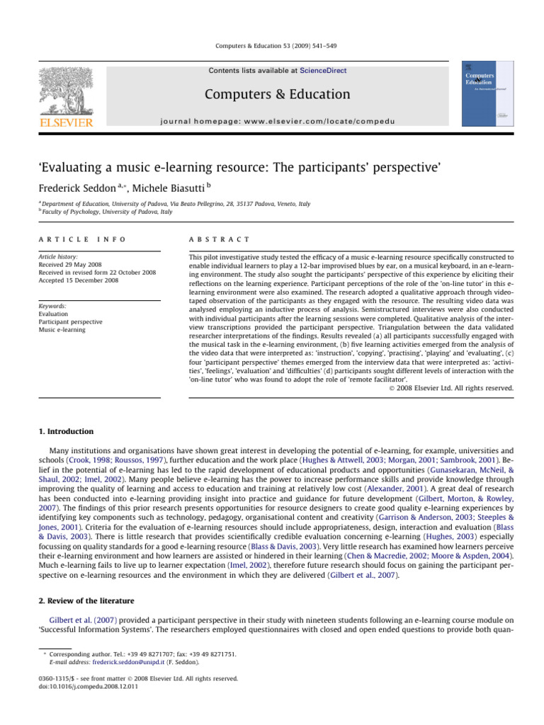 Evaluating A Music e Learning Resource The Participants Perspective ...
