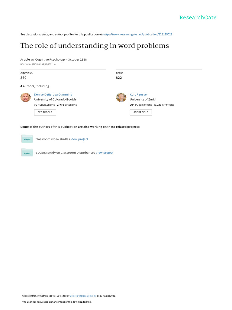 The role of understanding in word problems | PDF | Knowledge | Linguistics