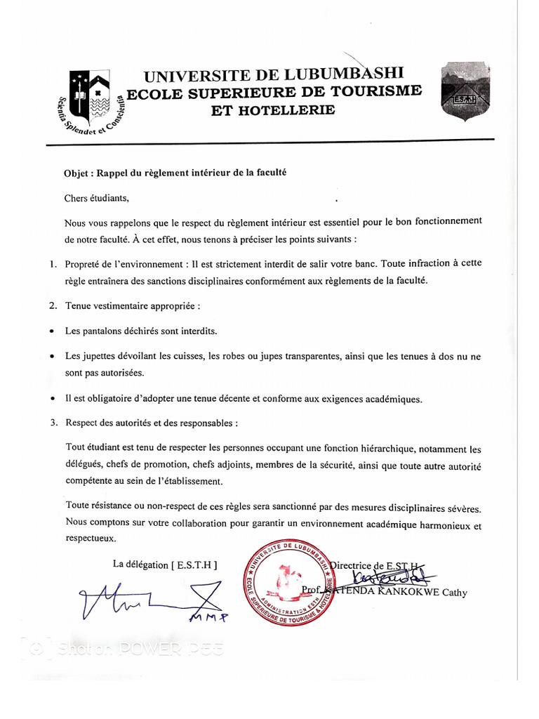 Règlement d'Ordre Intérieur ESTH | PDF