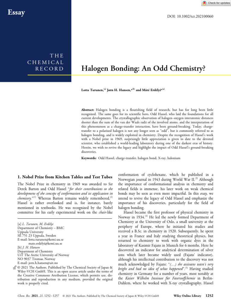 The Chemical Record - 2021 - Turunen - Halogen Bonding An Odd Chemistry ...