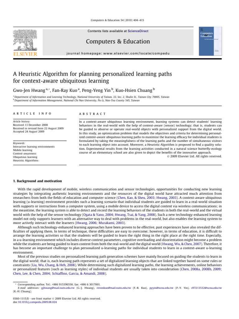 A Heuristic Algorithm For Planning Personalized Learning Paths For Context Aware Ubiquitous ...