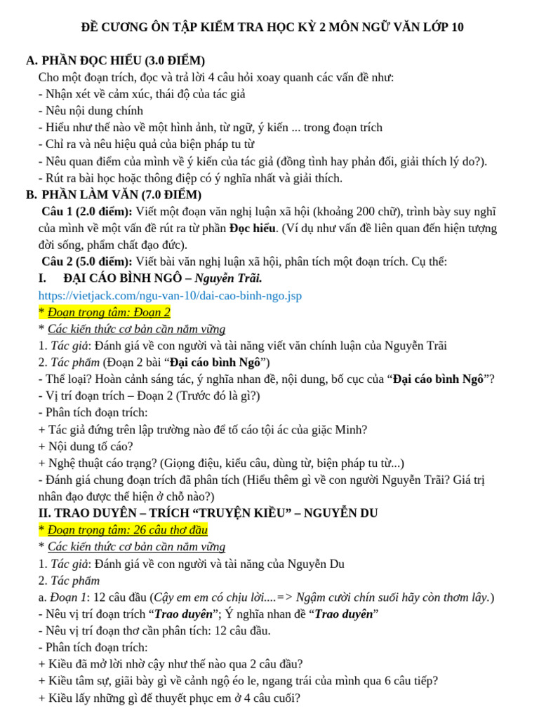 E CUONG ON TAP HK2 l10 | PDF