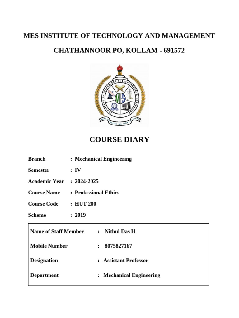 Professional Ethics Course Diary | PDF