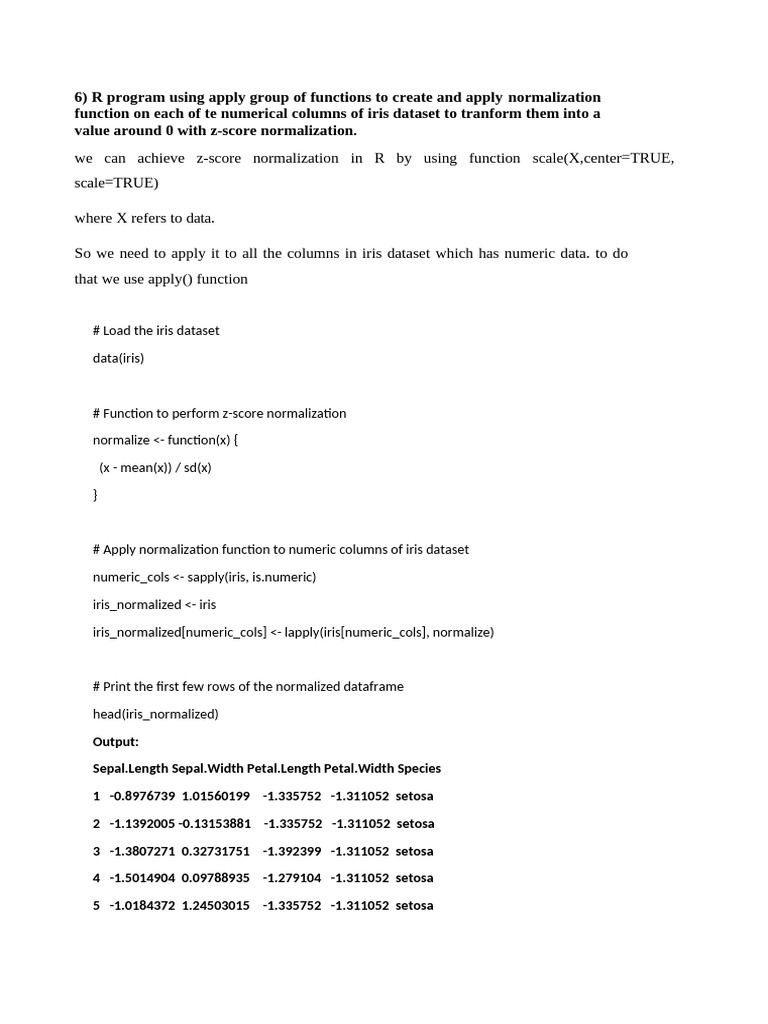 Z-Score Normalization in R for Iris Dataset | PDF