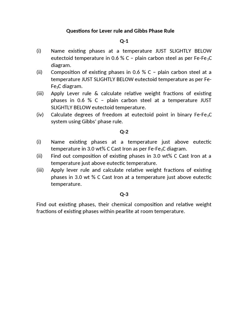 Questions For Lever Rule Phase Rule | PDF