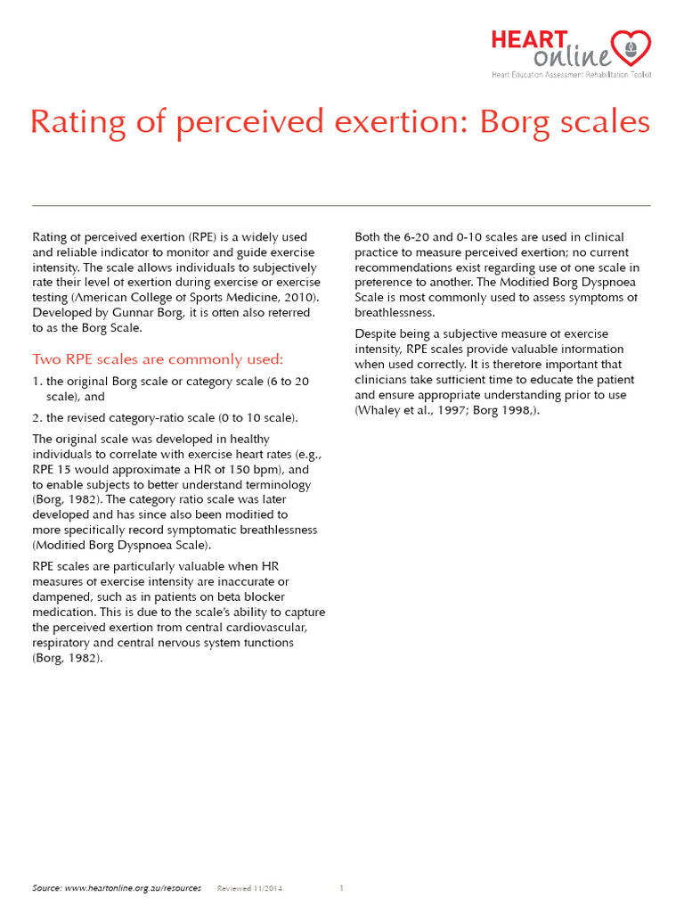 Rating of Perceived Exertion - Borg Scale Copy | PDF | Heart Rate ...