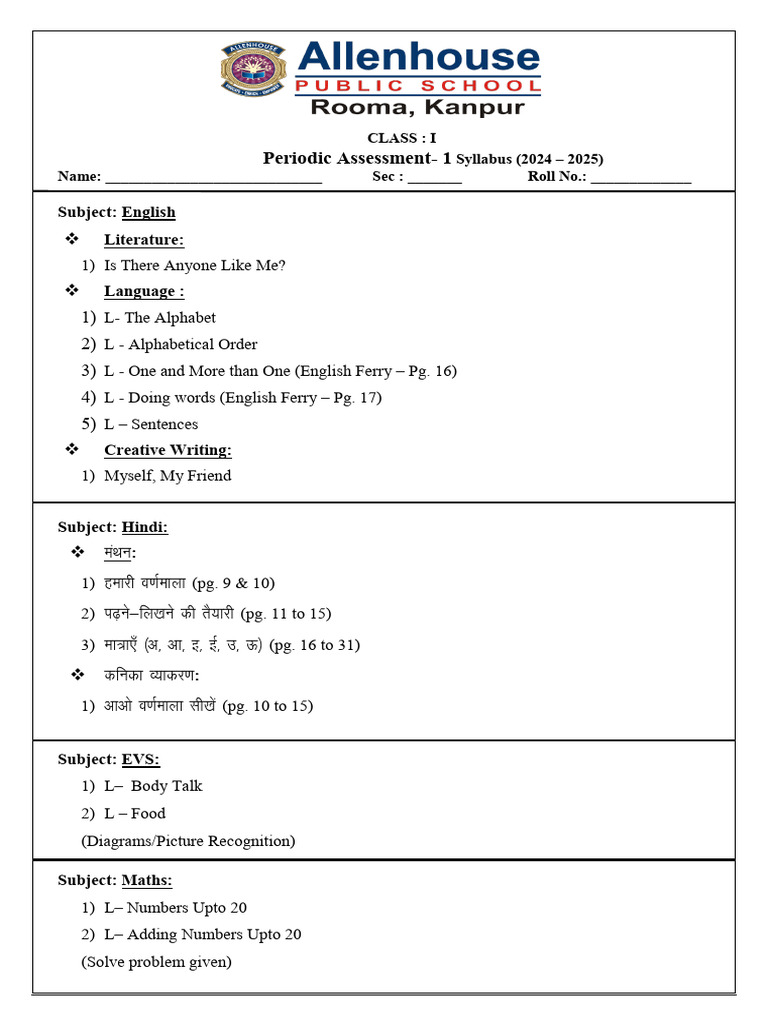 Class 1 PA -1 | PDF