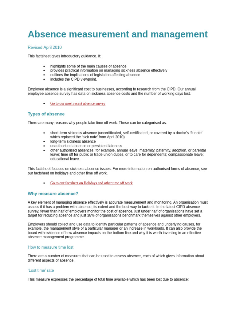 Managing Employee Absence Effectively | PDF | Employment | Disability