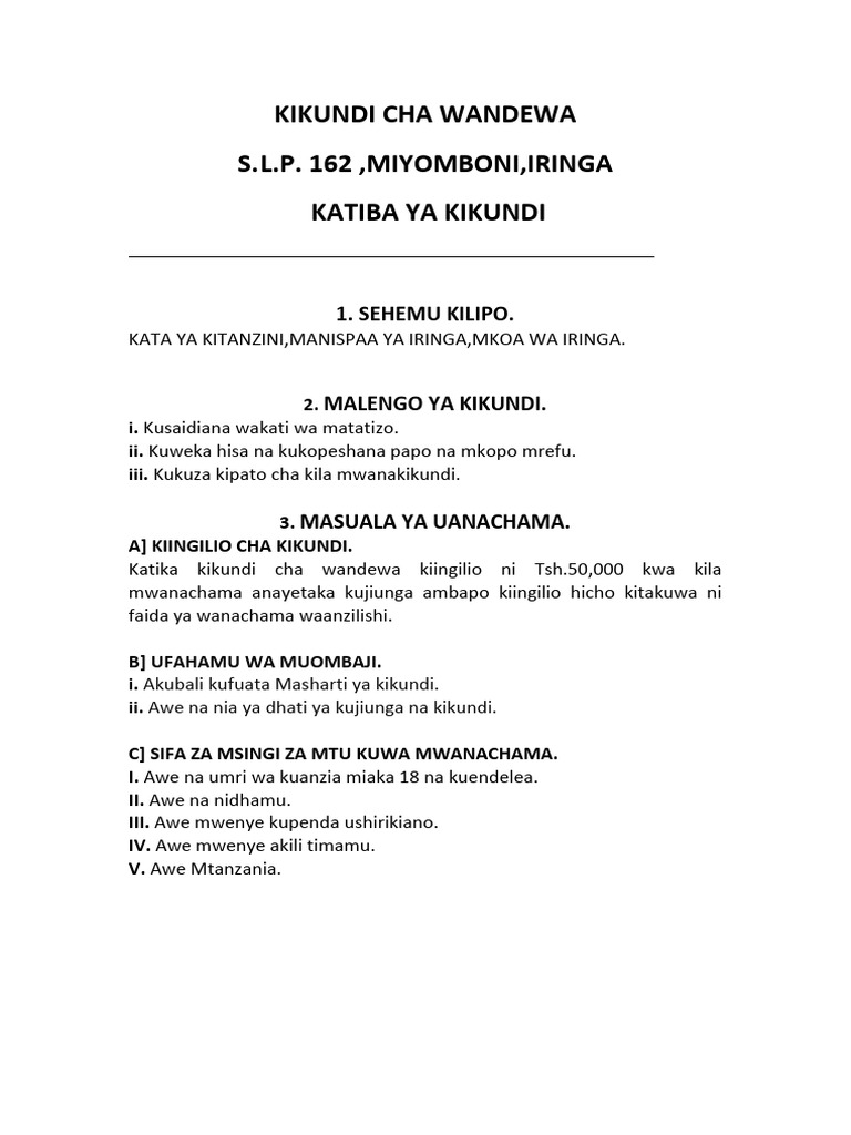 KIKUNDI CHA WANDEWA Katiba (1) .2 | PDF