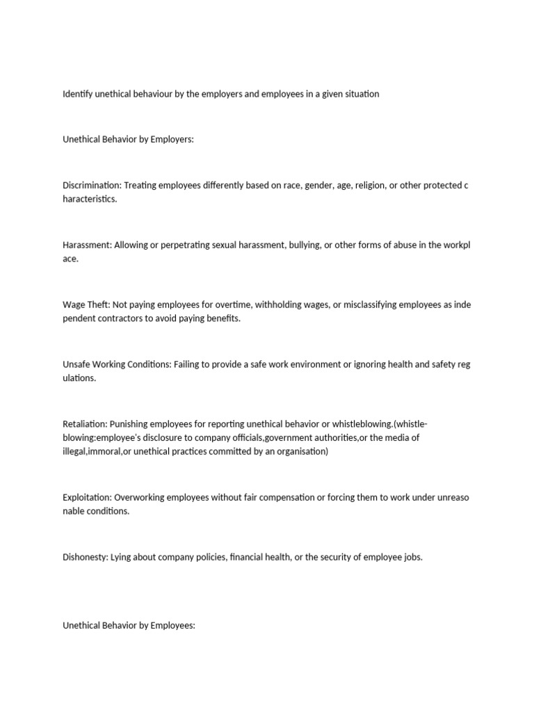 Unethical behaviour by the employer&employees | PDF