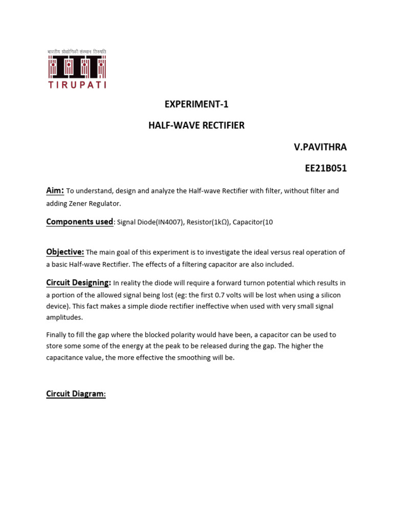 Analog Lab Report Experiment-1 | PDF | Rectifier | Capacitor