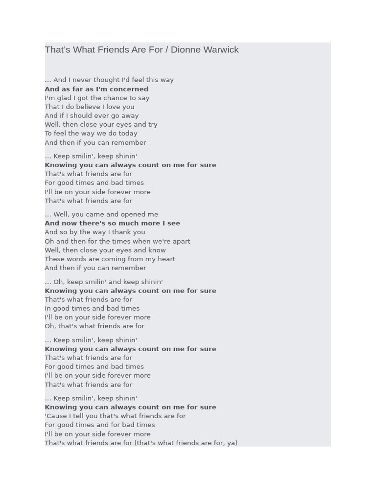 That's What Friends Are For Lyrics | PDF | Number One Singles ...