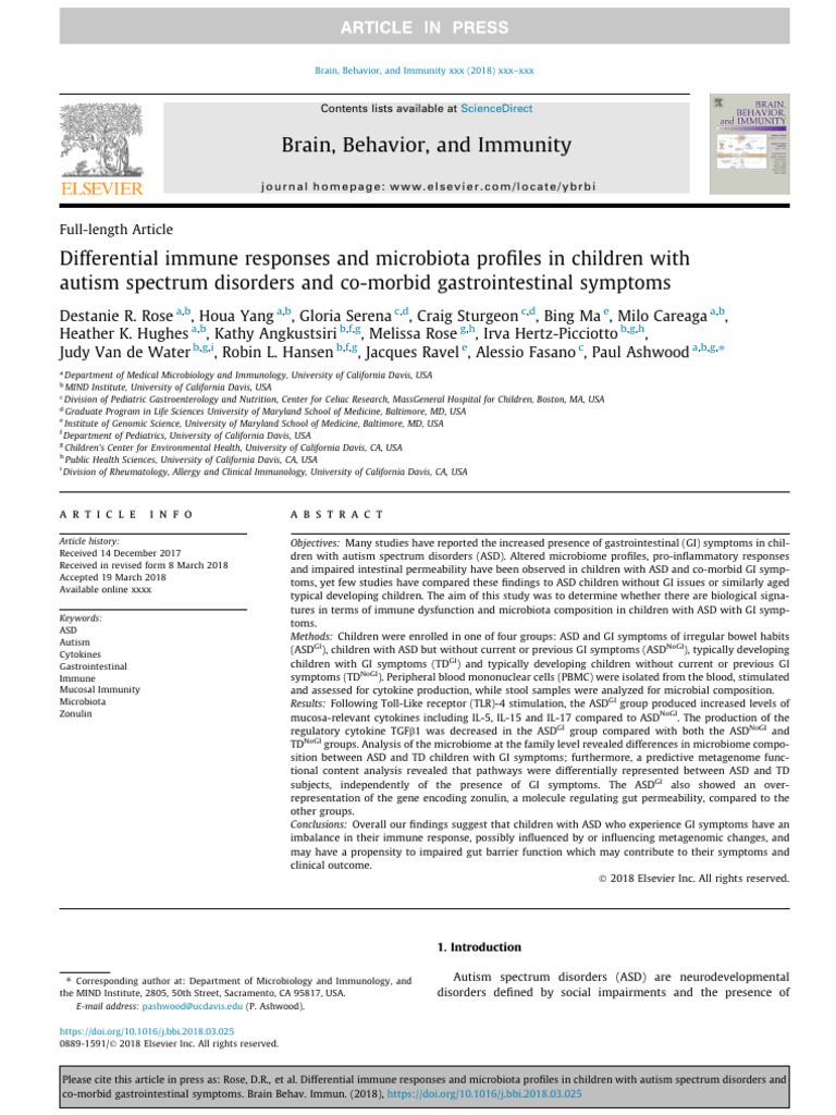 1 s2.0 S0889159118300783 Main | PDF | Autism | Gastrointestinal Tract